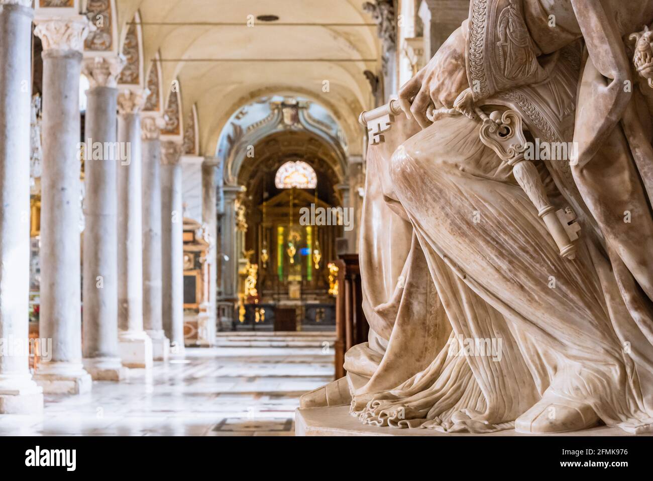 Detail of hand of Saint Peter marble sculpture holding a key inside ...