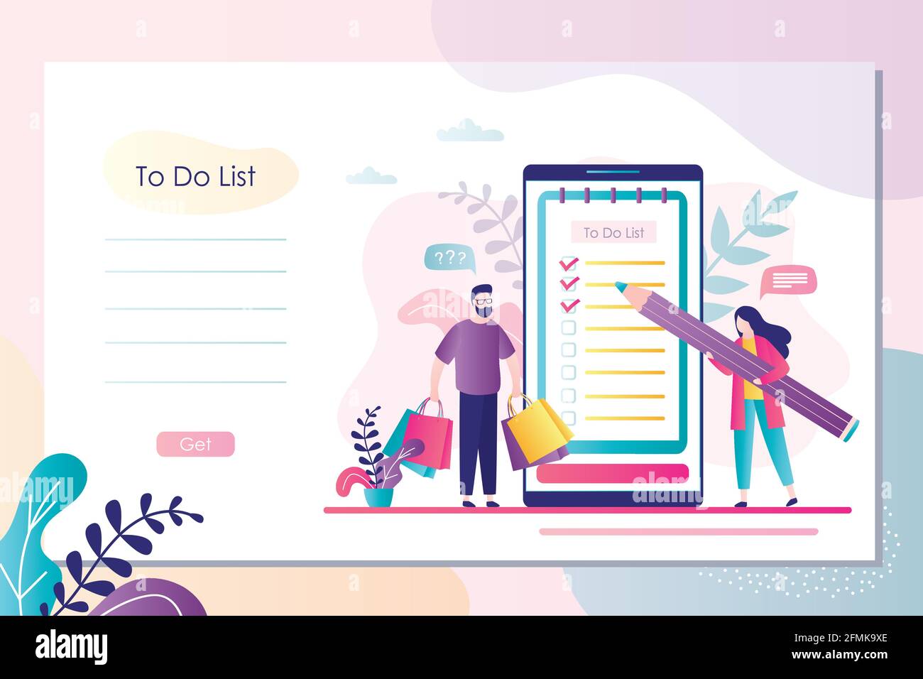 To do list printable banner template. Female character put checkmarks ...