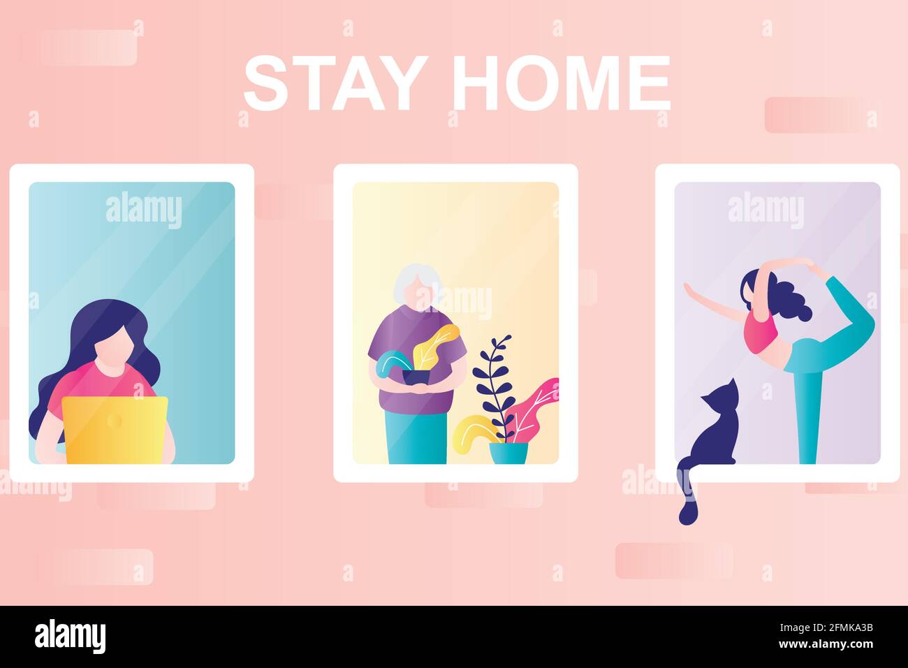Stay home concept background. Part of building with windows. Various ...