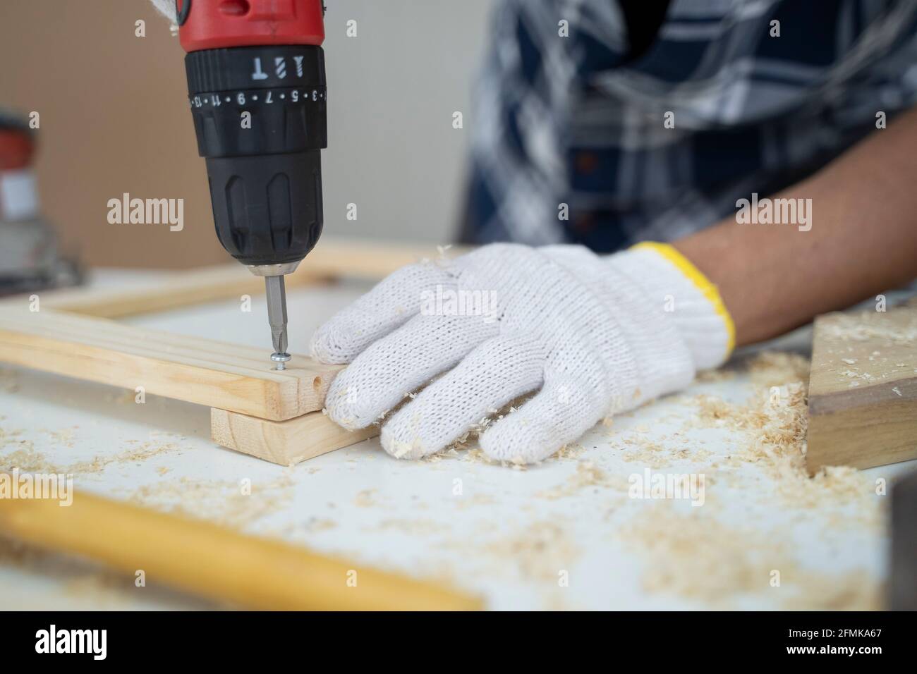 Carpenter working,hammer,meter on construction background Stock Photo ...