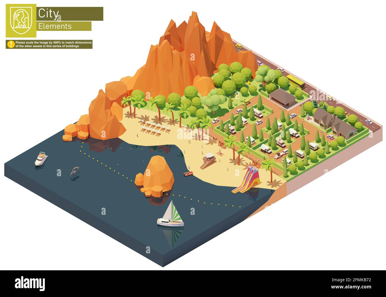 Vector isometric caravan trailer park on the beach Stock Vector Image ...