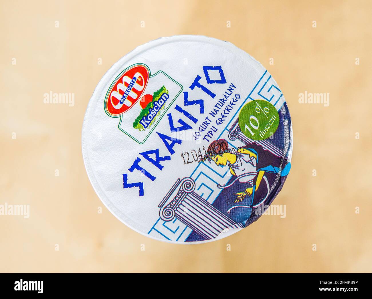 POZNAN, POLAND - Oct 27, 2016: Mlekovita Stragisto yogurt in Greek ...