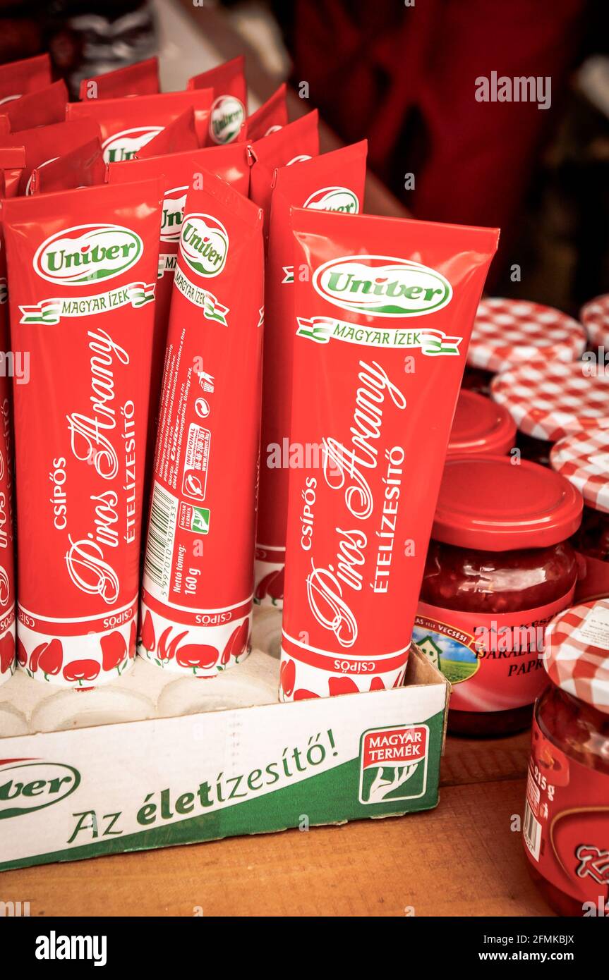POZNAN, POLAND - Oct 27, 2016: Paprika paste for sale at the Festiwal ...