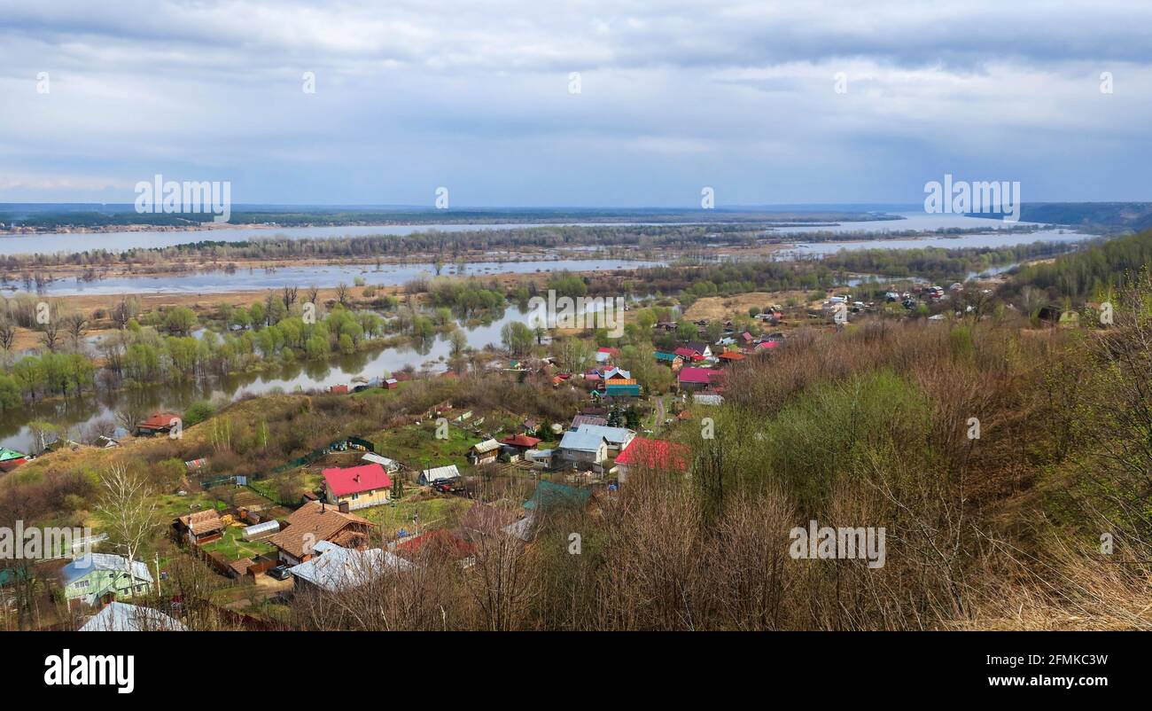 The ancient Russian village of Kadnitsy on the banks of the Volga River ...