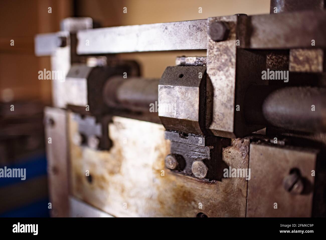Guillotine machine close-up. Old classic vintage retro machine part ...