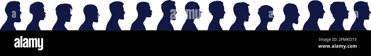 man silhouettes in side view. Vector illustration of male profiles on ...