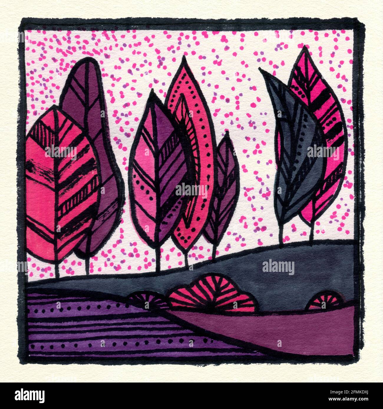 Abstract decorative landscape watercolor illustration. Calm watercolor ...