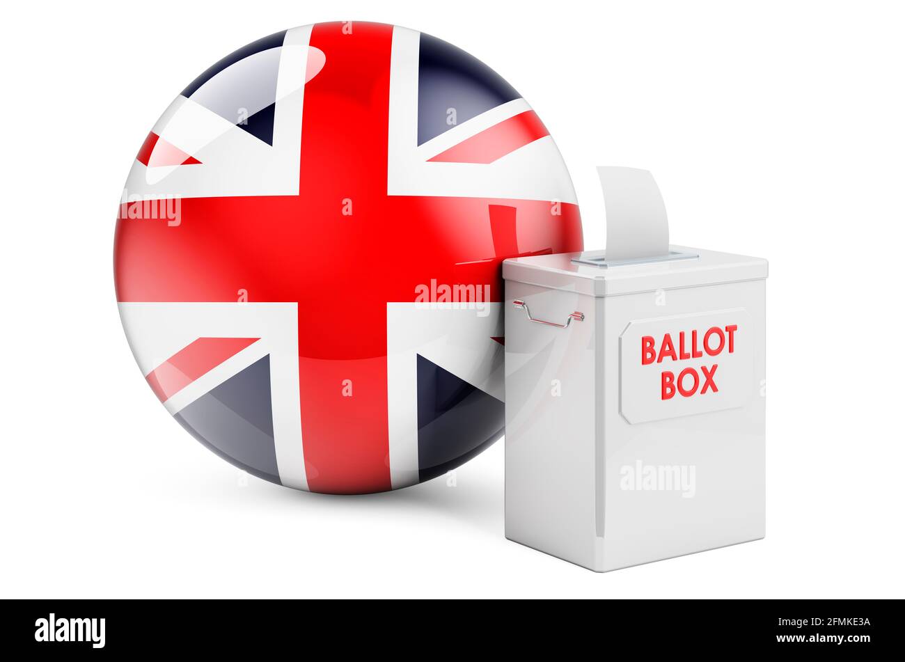 Ballot box with British flag. Election in the Great Britain. 3D ...