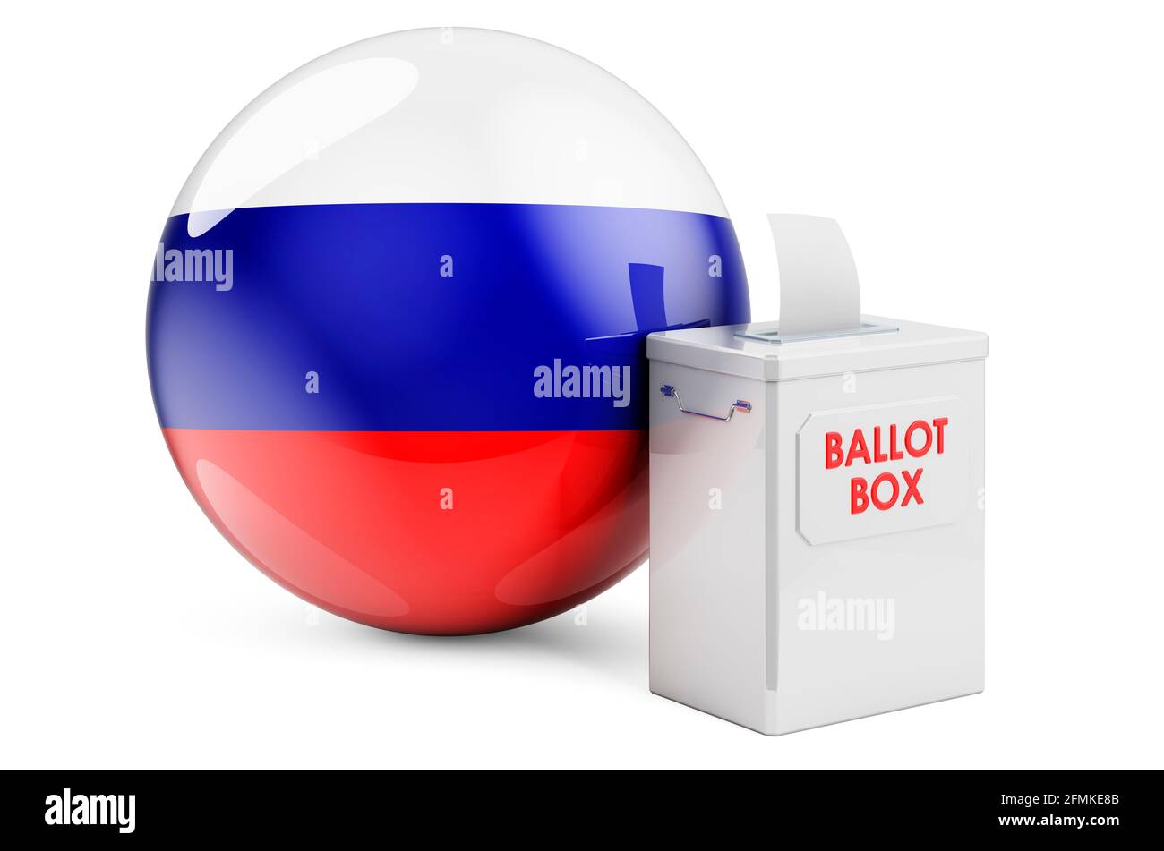 Ballot box with Russian flag. Election in Russia. 3D rendering isolated ...
