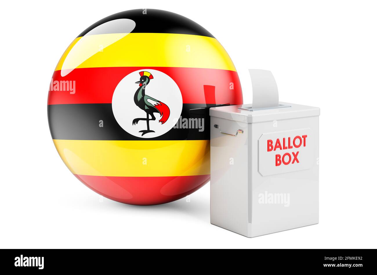 Ballot box with Ugandan flag. Election in Uganda. 3D rendering isolated ...