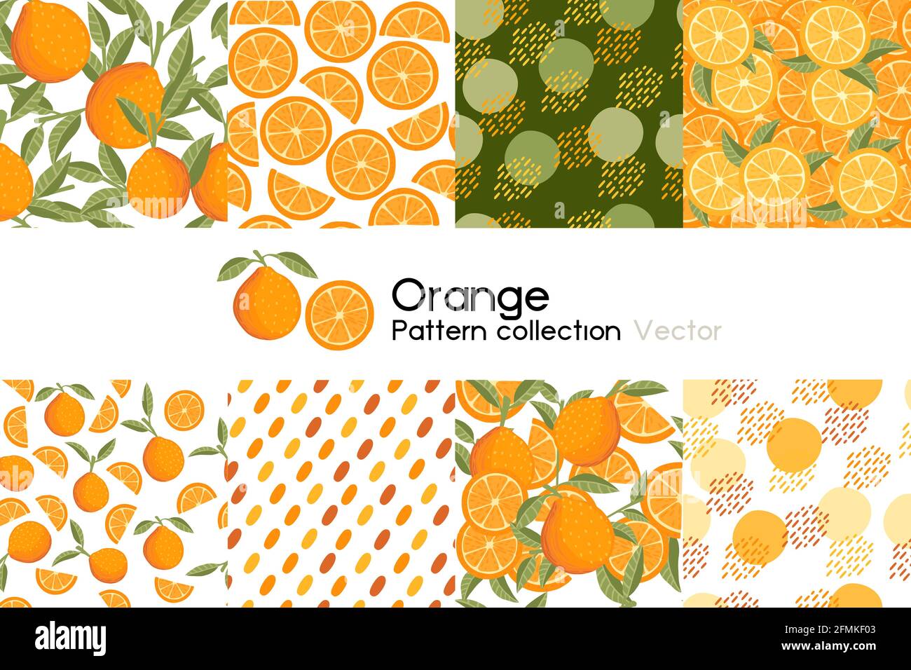 Pattern with seamless patterns collection of whole and chopped orange ...