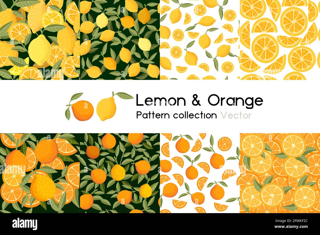 Pattern with seamless patterns collection of whole chopped orange and ...