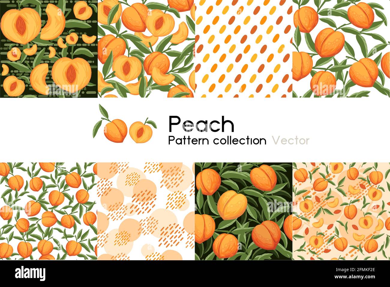 Pattern with seamless patterns collection of whole and sliced peach ...