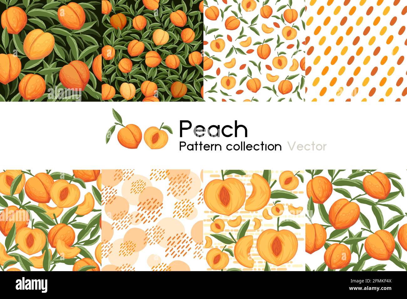 Pattern with seamless patterns collection of whole and sliced peach ...