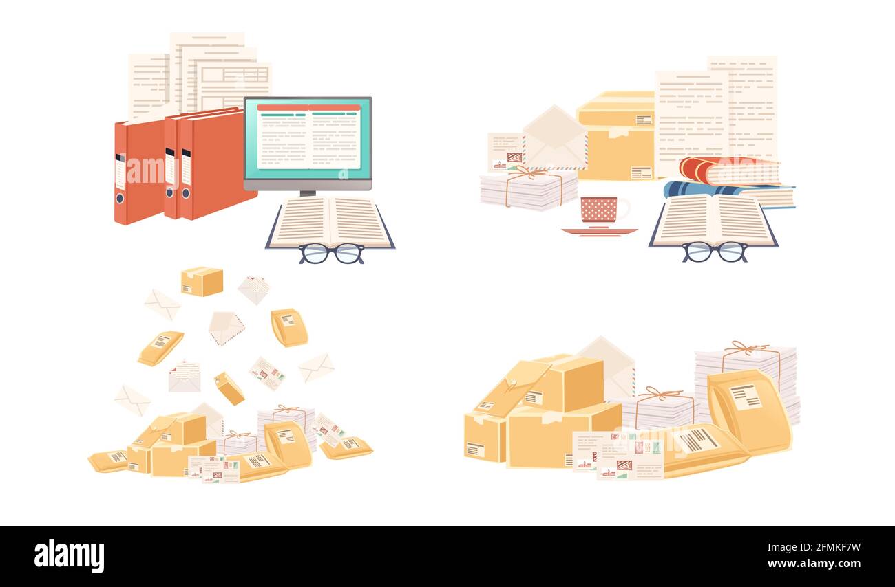 Set of stack cardboard and paper postal correspondence vector ...