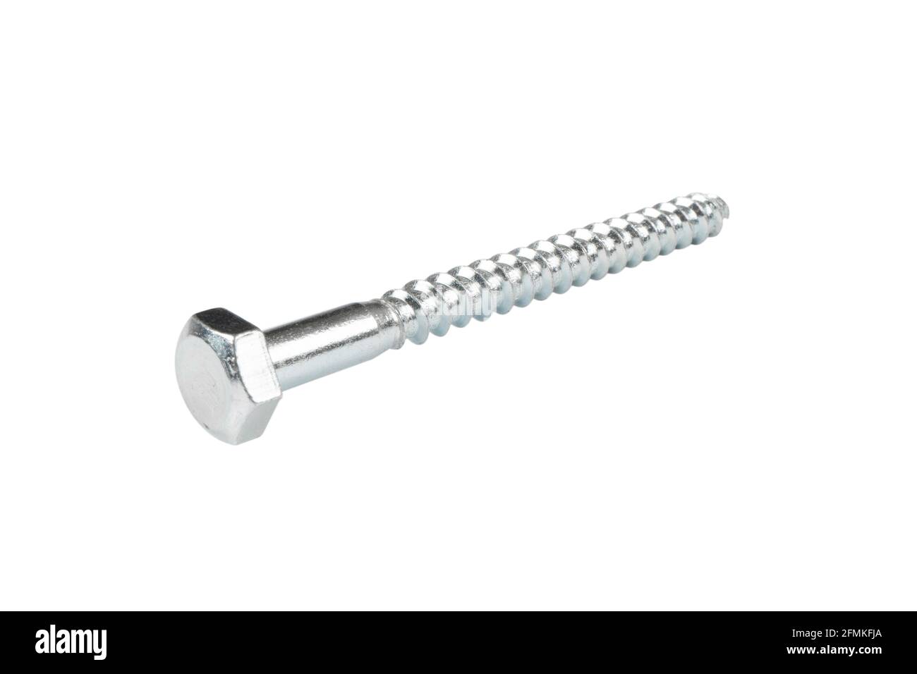 Macro shot metal bolt isolated on white background. Chromed screw bolt ...