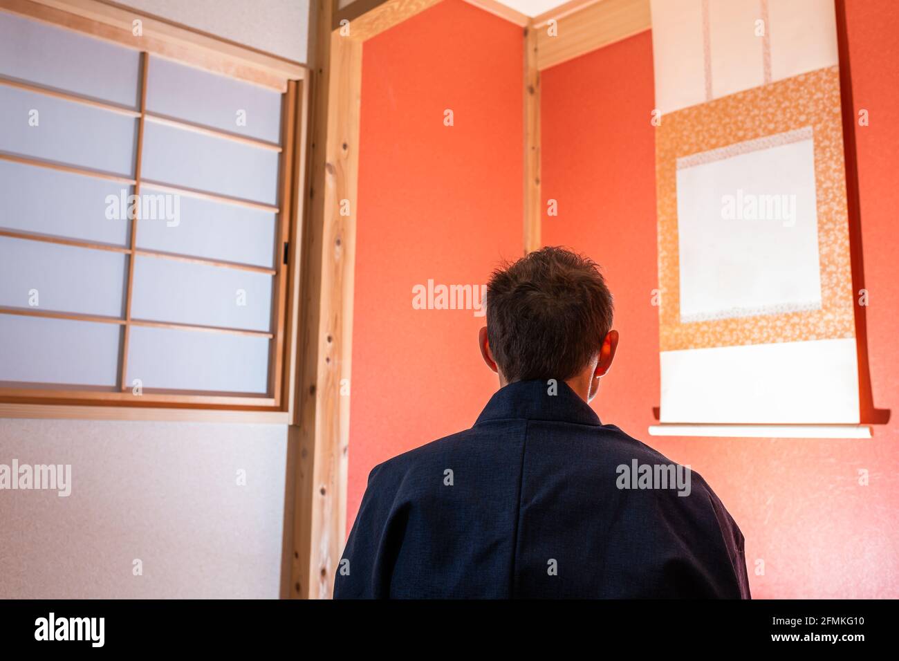 Traditional japanese room in house with prayer alcove, hanging scroll ...