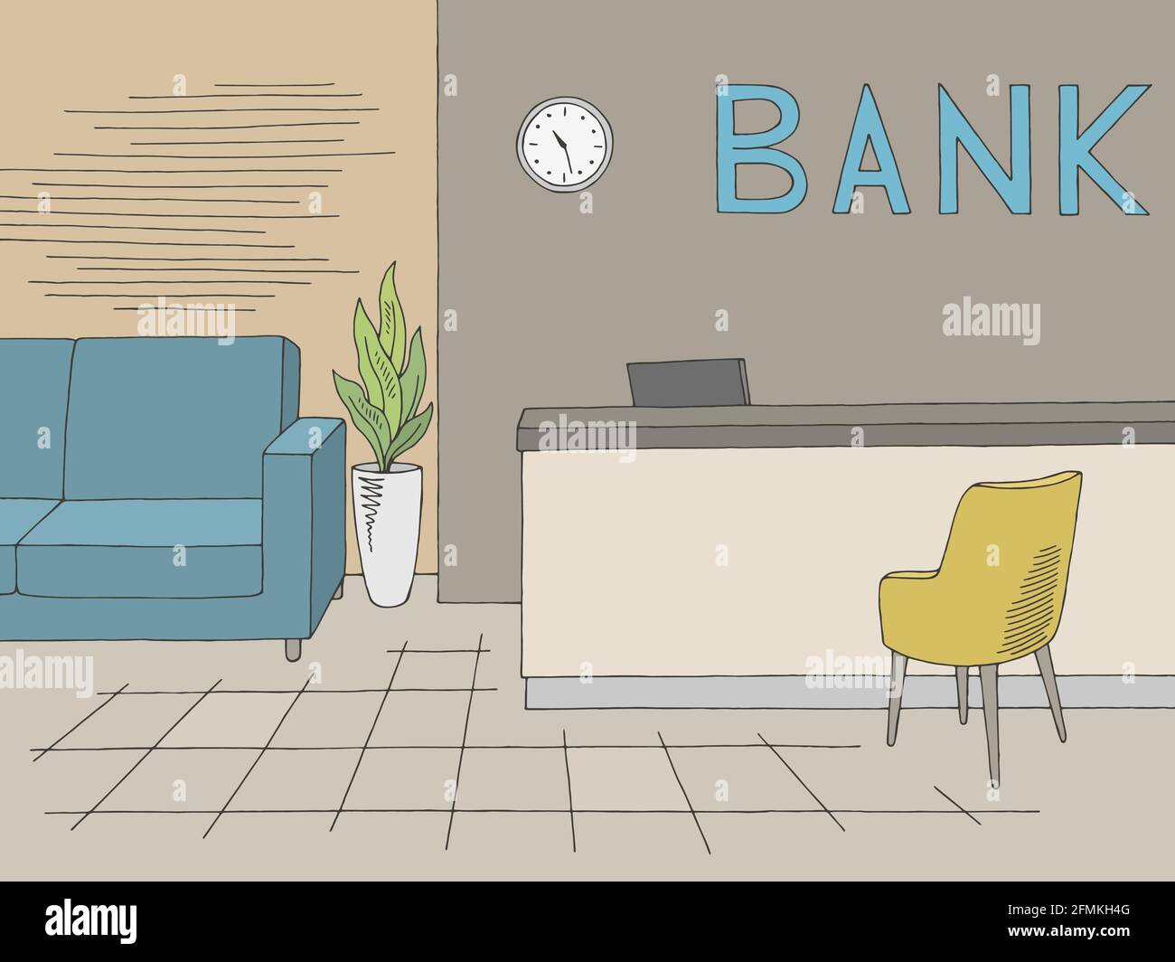 Bank interior graphic color sketch illustration vector Stock Vector ...