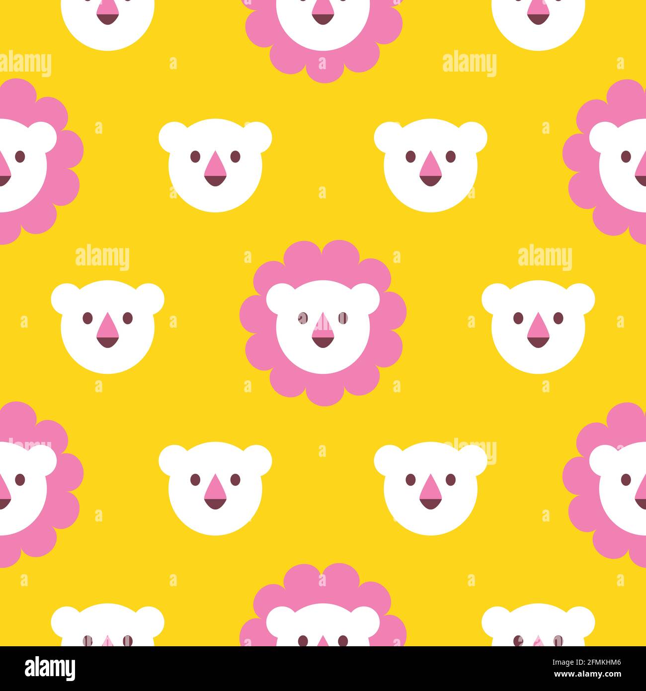 Cute baby lions seamless pattern texture for fabric print. Cartoon lions portraits. Children ...