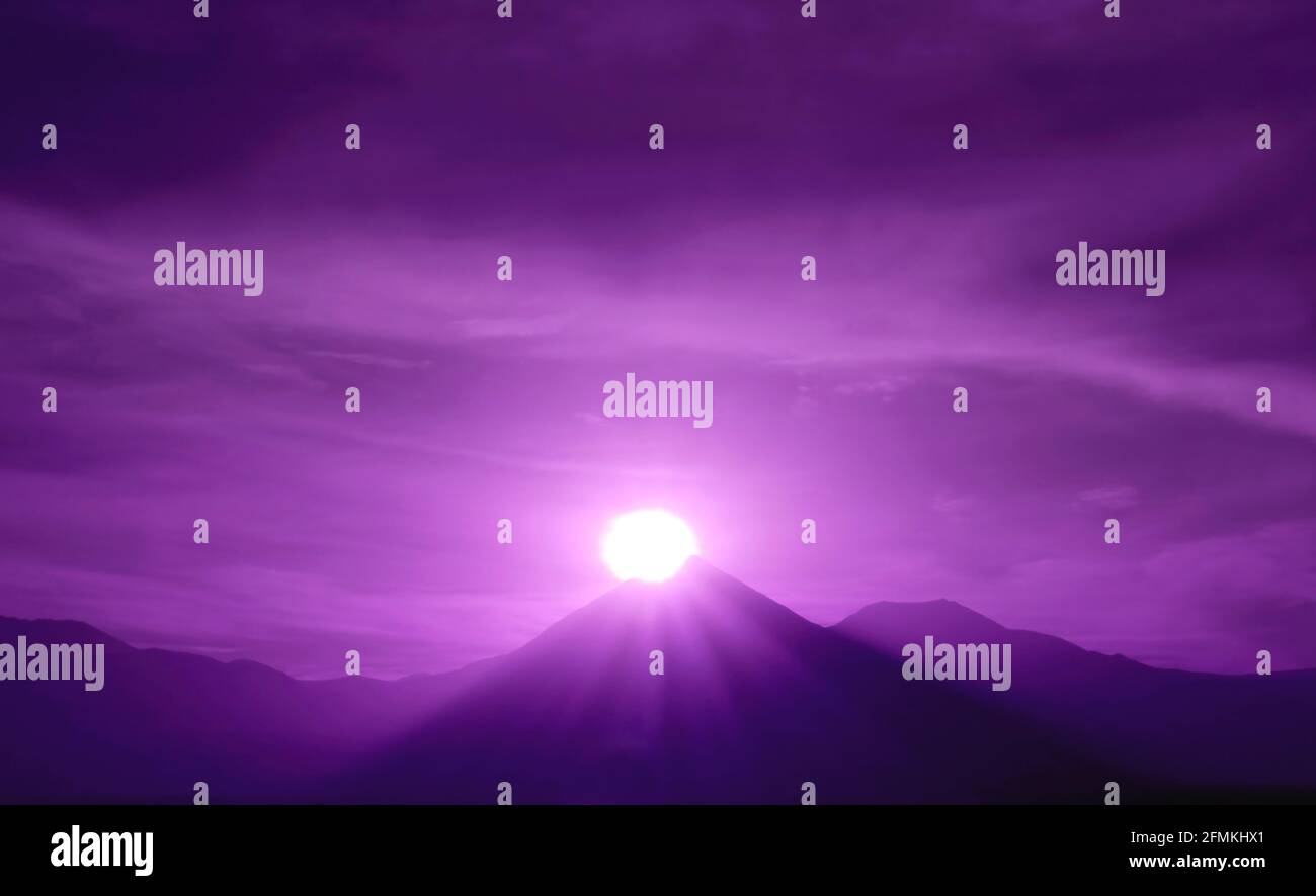 Pop Art Surreal Style Amazing Purple Colored Bright Sun Rising over the ...