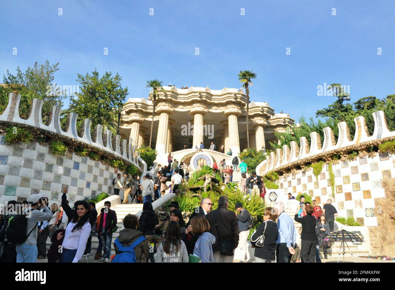 Barcelona, Catalunya: landscape of a detail of the entrance of Gaudì`s ...