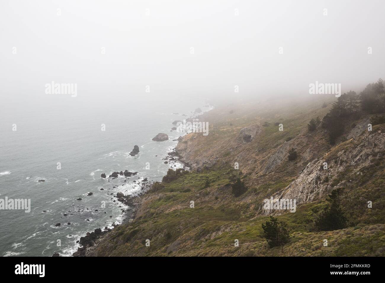 Aerial shot of the cliffs and the ocean captured in Muir Beach ...