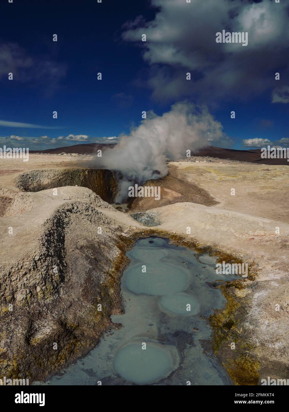 Geothermal activity volcanic hot sulphur springs mud pool fumaroles Sol ...
