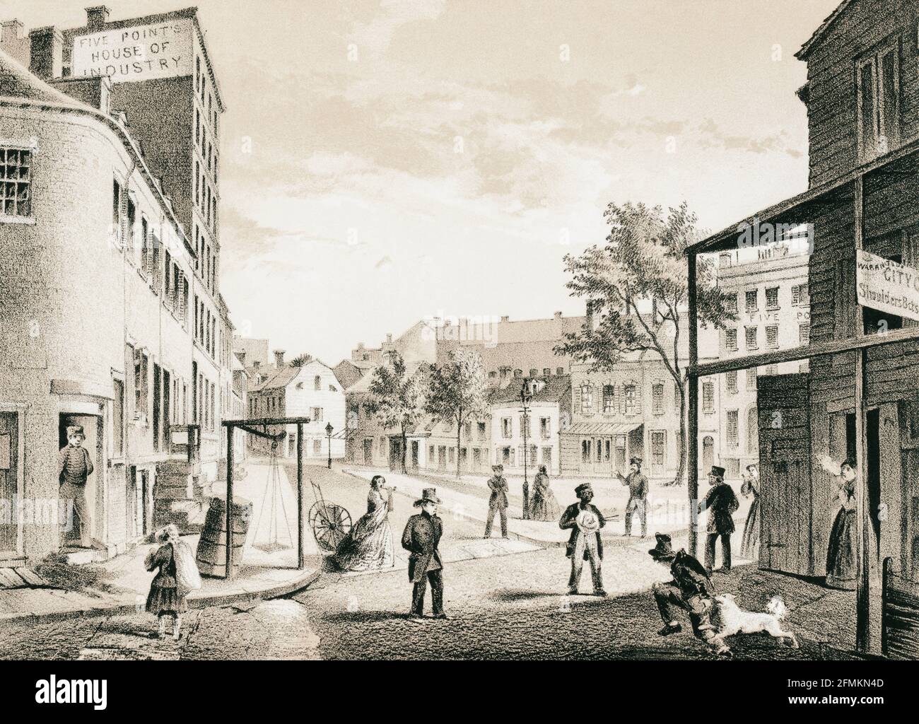 The Five Points in 1859, seen from the corner of Worth Street and ...