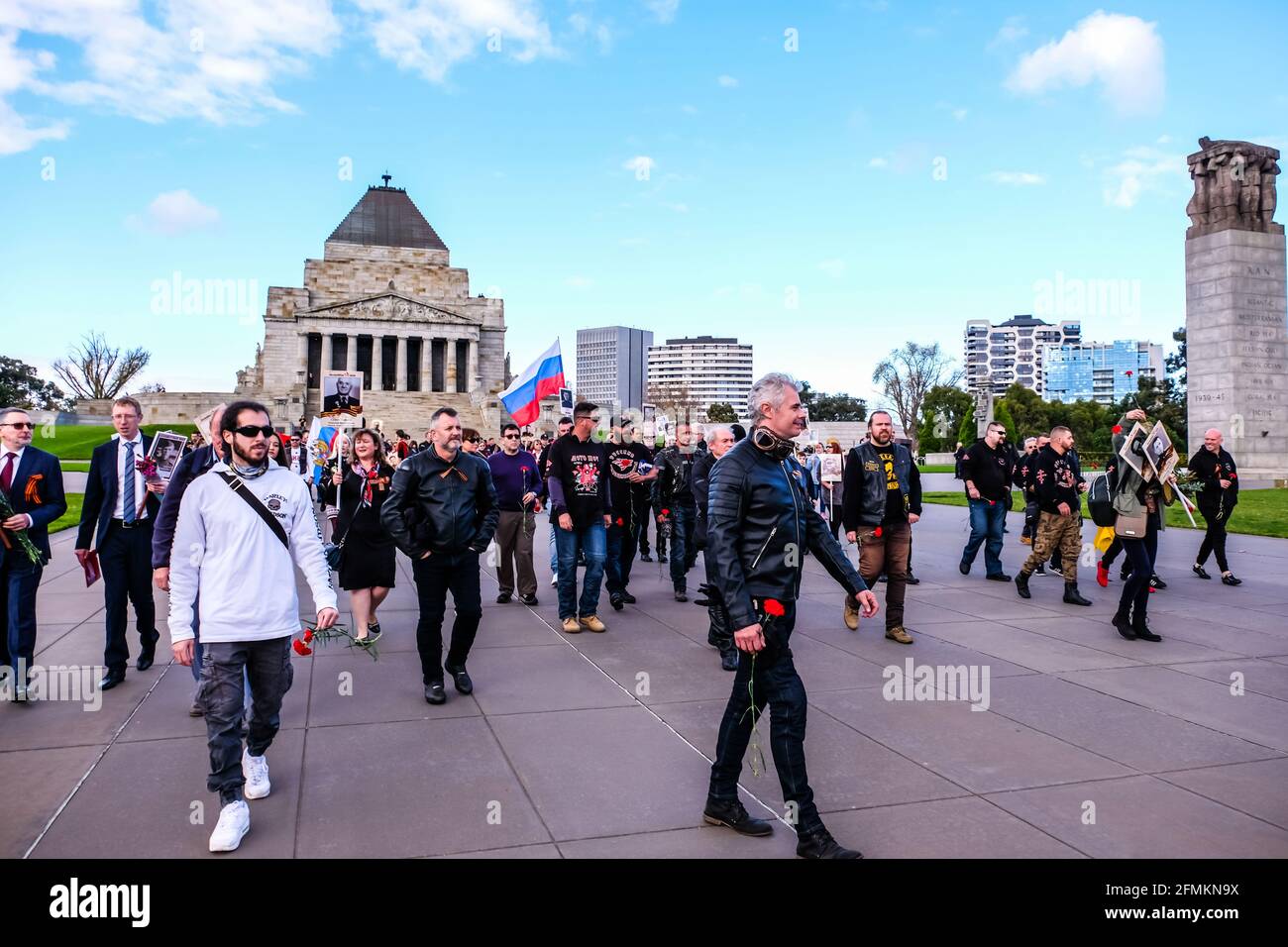People seen gathering at the Shrine of Remembrance square to celebrate ...