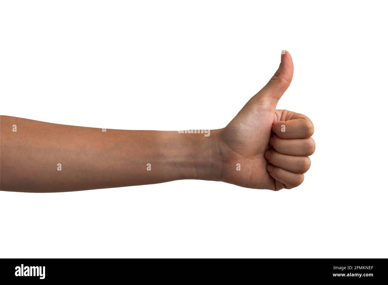 Close-up of Female hand showing thumbs up sign isolated on white ...
