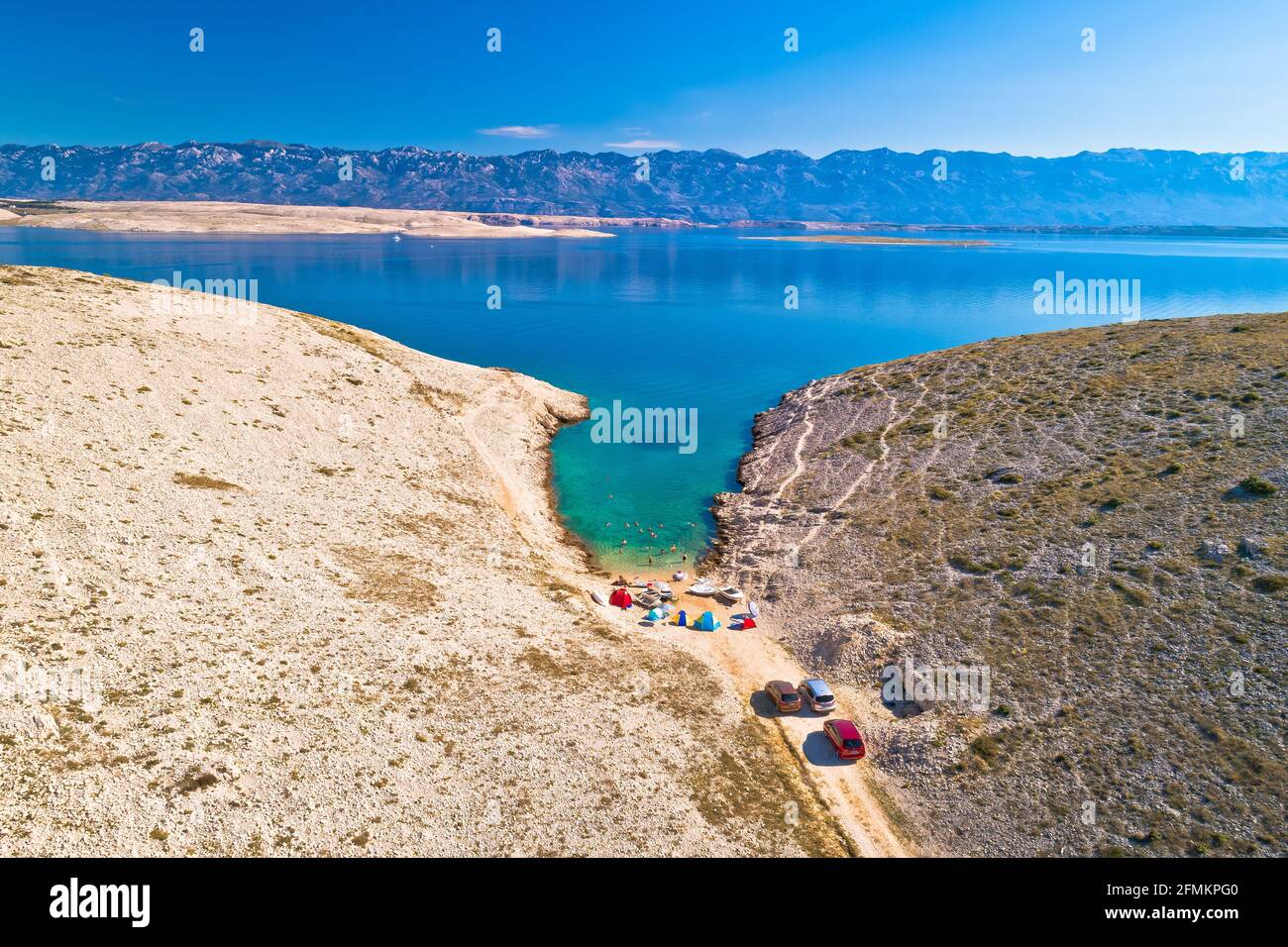 Vrsi. Zadar archipelago idyllic cove beach in stone desert scenery near ...