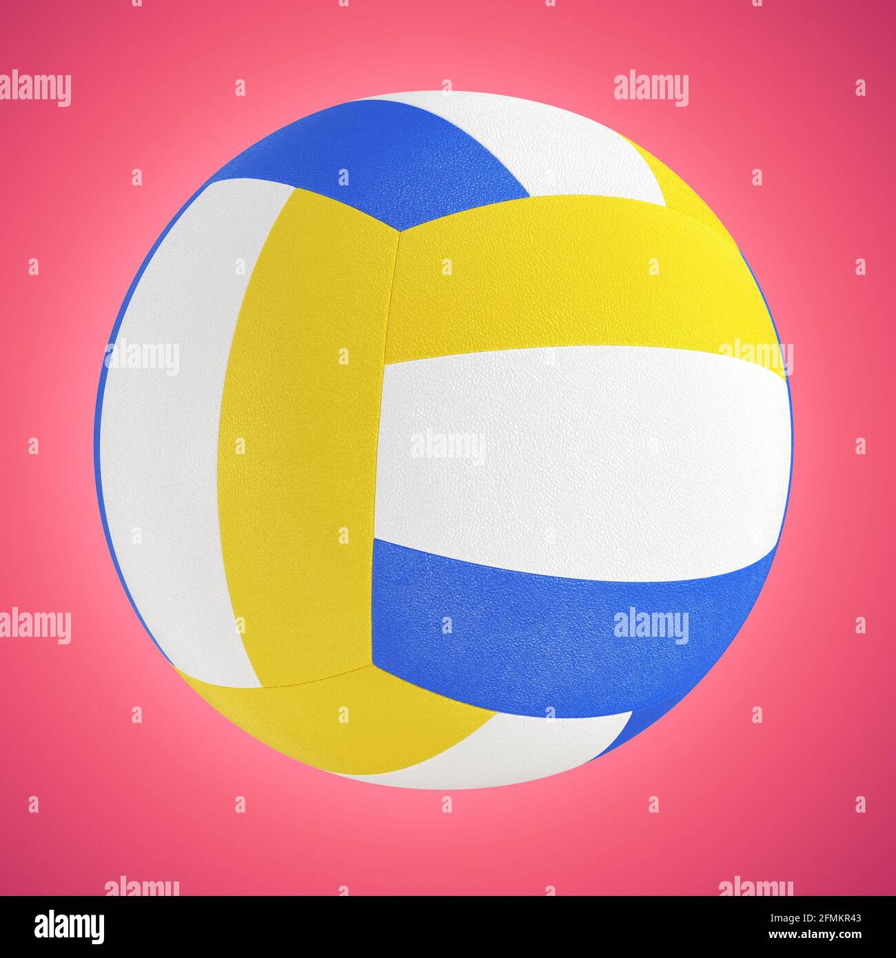 Tricolor bright volleyball ball on pink backlit background. 3d ...
