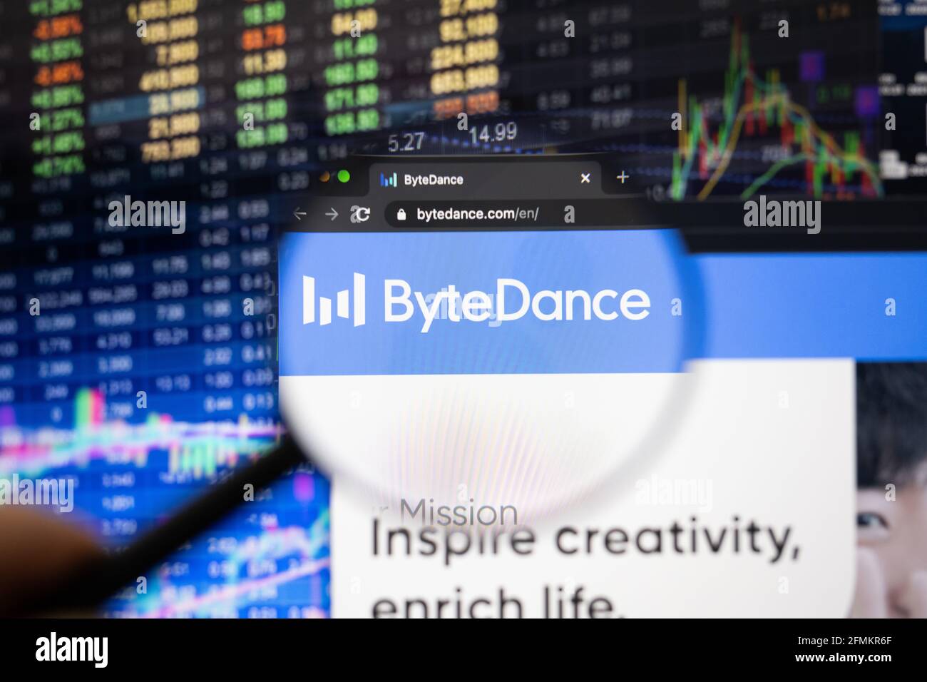 ByteDance company logo on a website with blurry stock market ...