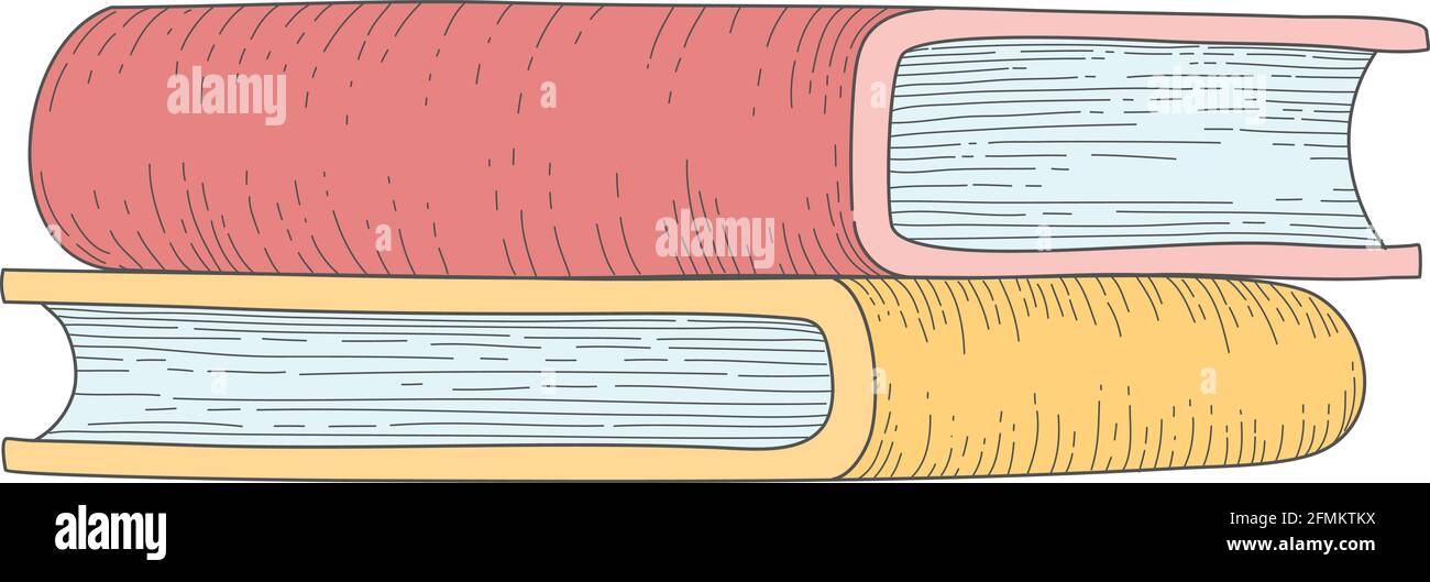 Vertical stack of old historical books in hardbacks with bookmarks isolated on white background ...