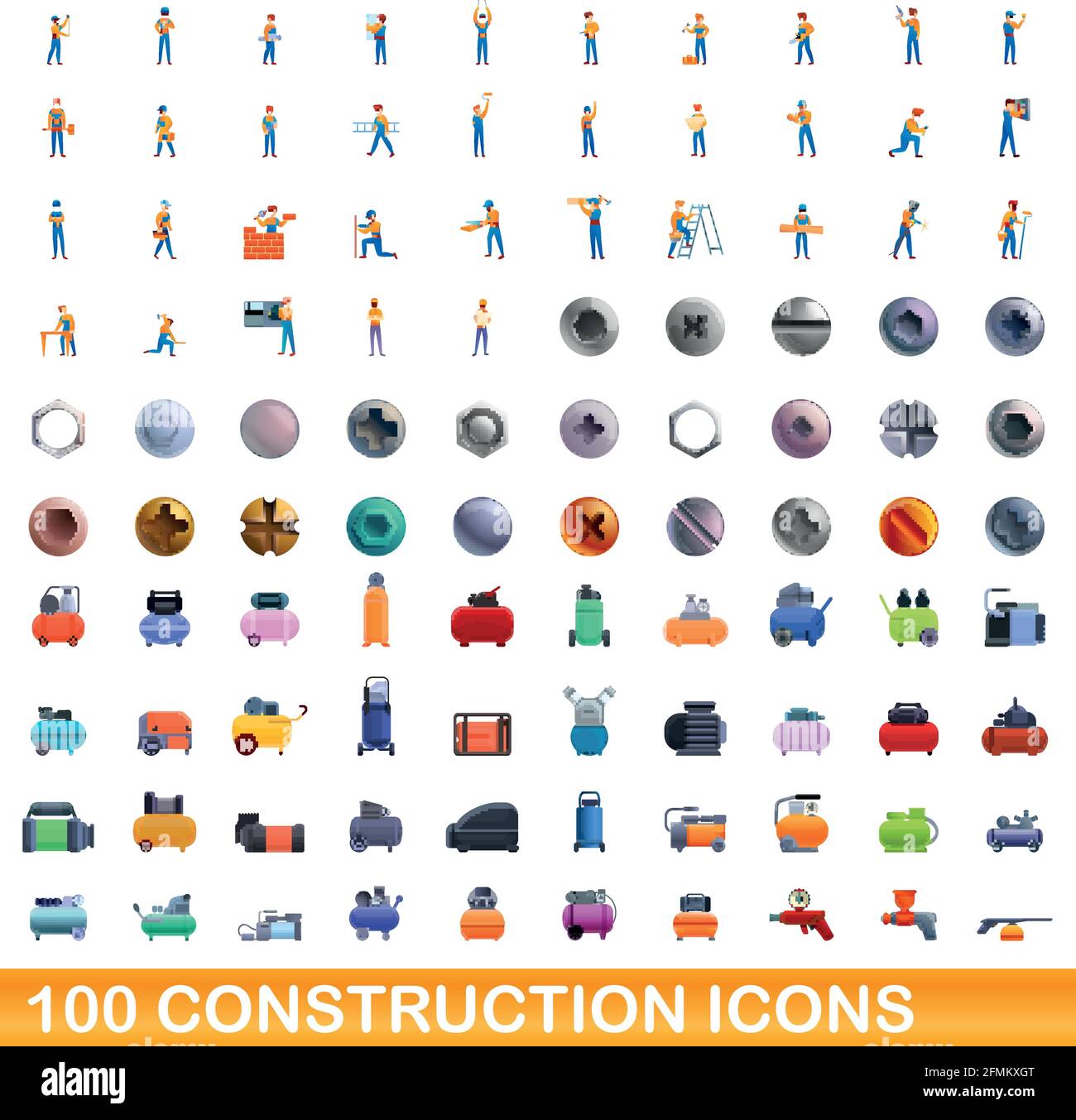 100 construction icons set. Cartoon illustration of 100 construction ...