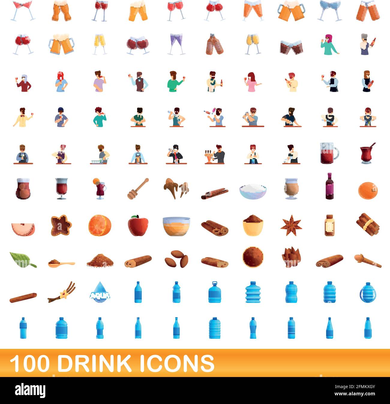 100 drink icons set. Cartoon illustration of 100 drink icons vector set ...