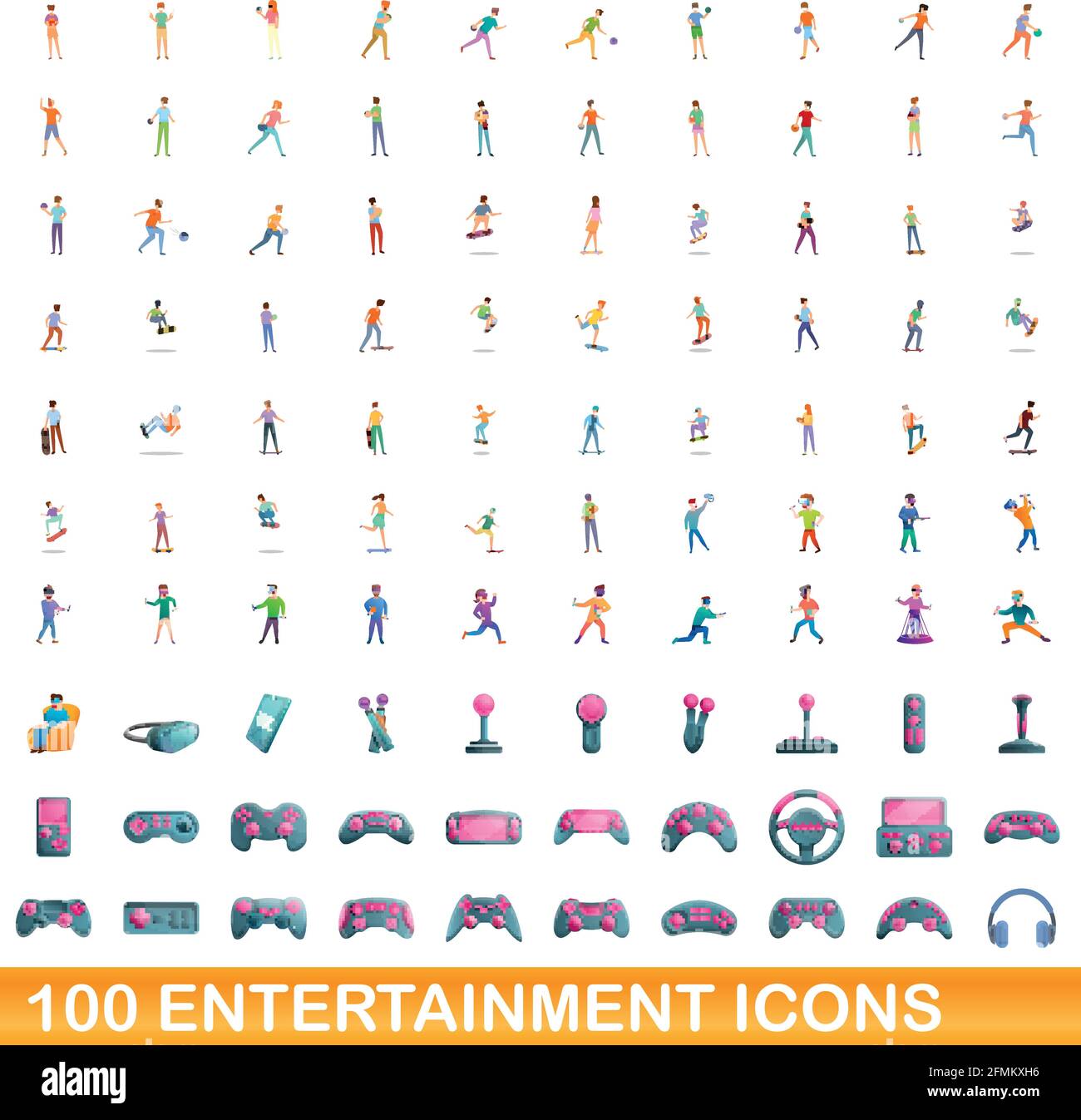 100 entertainment icons set. Cartoon illustration of 100 entertainment ...