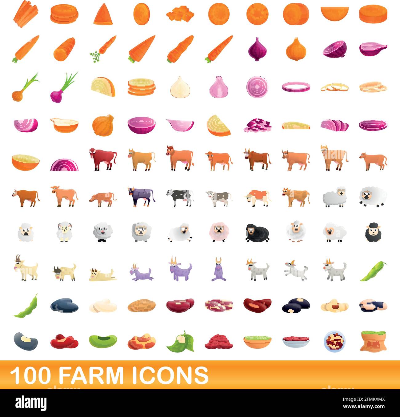 100 farm icons set. Cartoon illustration of 100 farm icons vector set ...