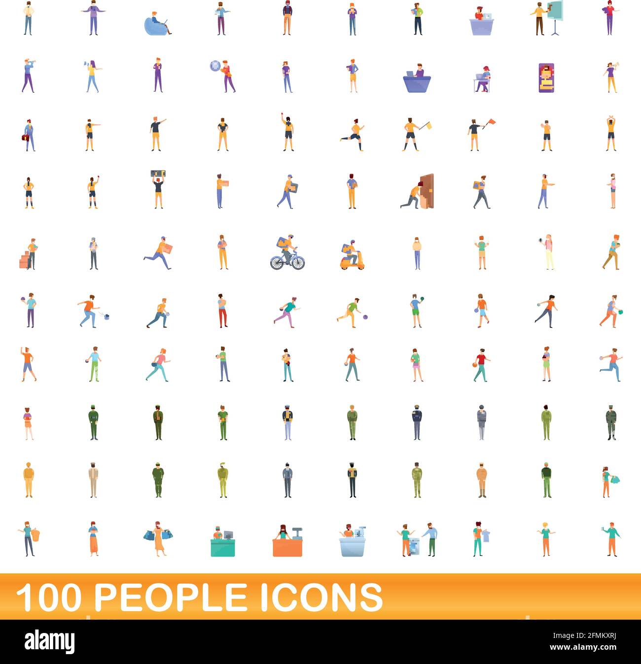 100 people icons set. Cartoon illustration of 100 people icons vector ...
