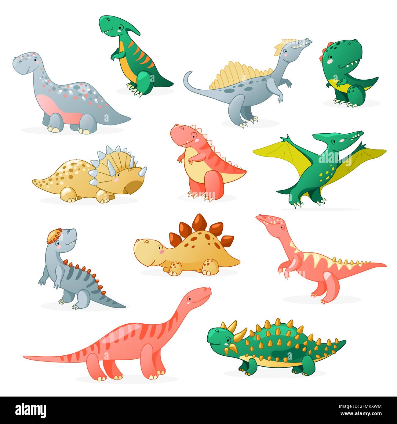 Cute cartoon dinosaur set. Funny dino characters for kids design ...