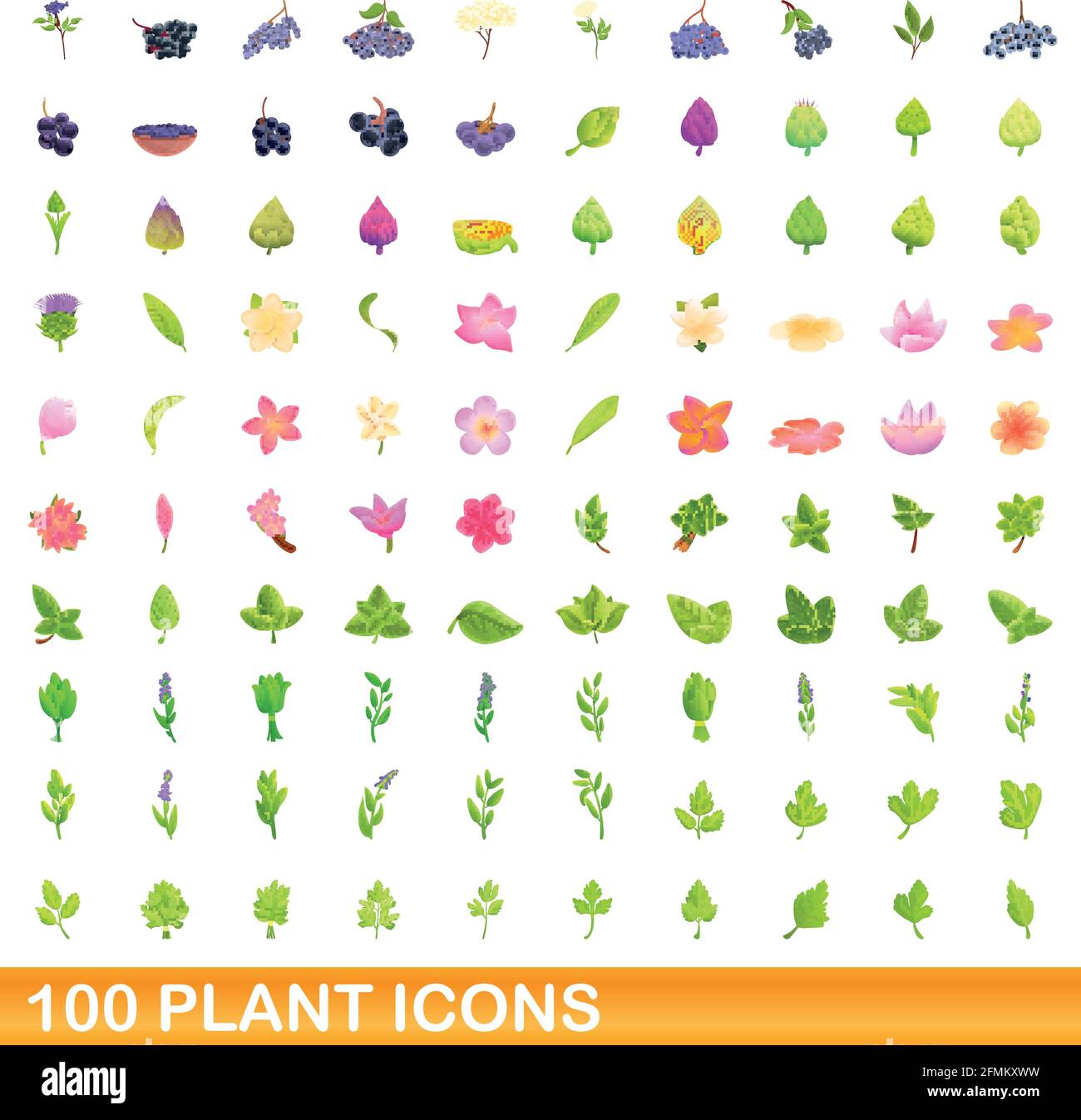 100 plant icons set. Cartoon illustration of 100 plant icons vector set ...