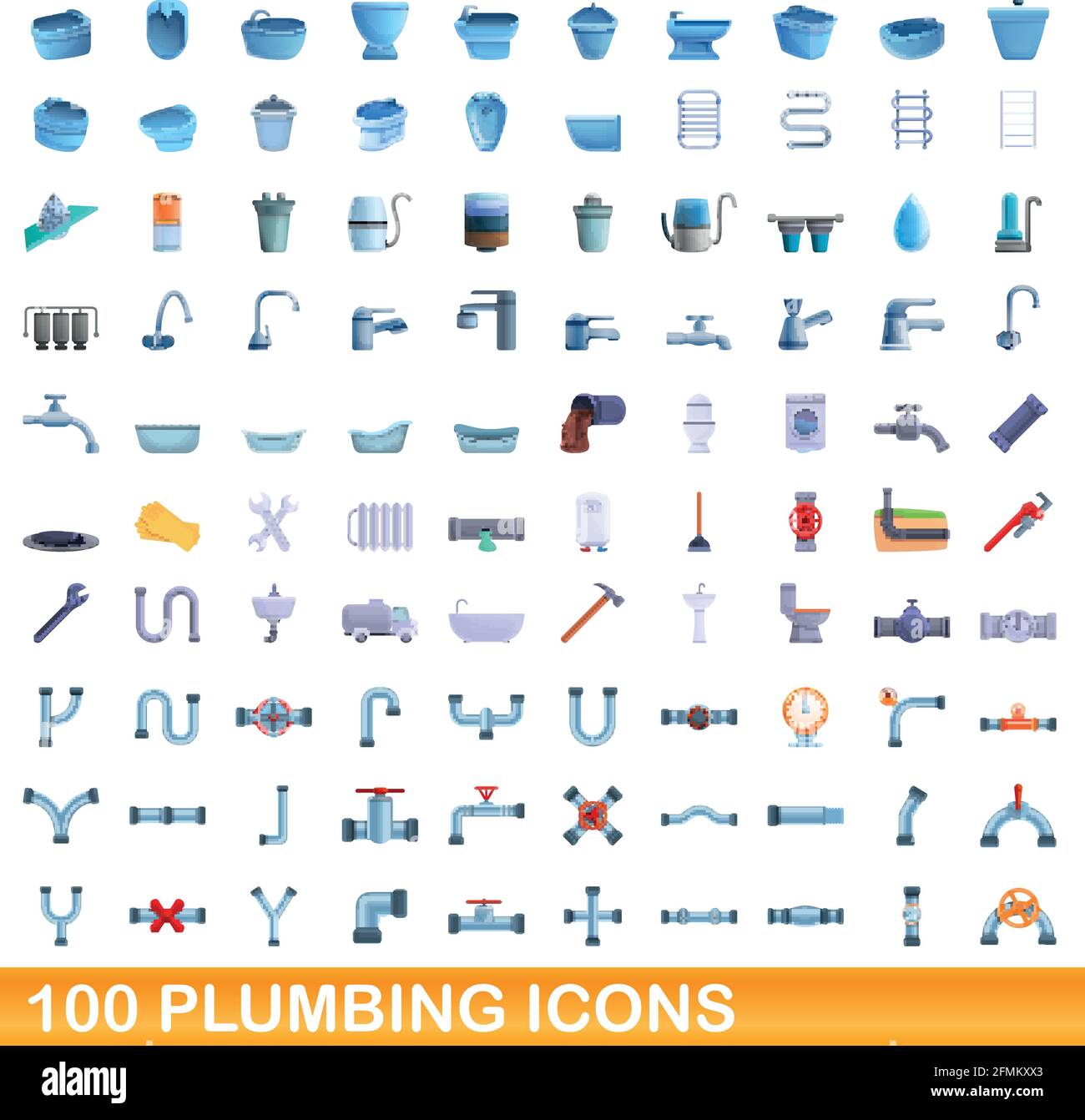 100 plumbing icons set. Cartoon illustration of 100 plumbing icons ...