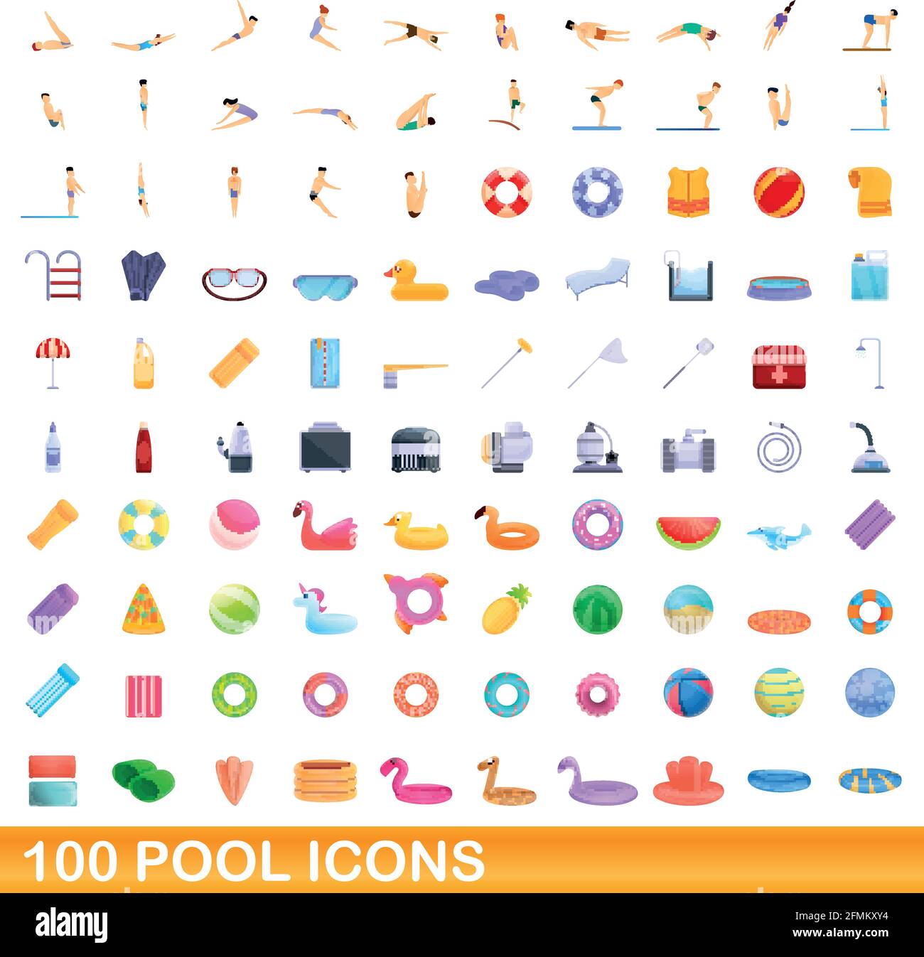 100 pool icons set. Cartoon illustration of 100 pool icons vector set ...