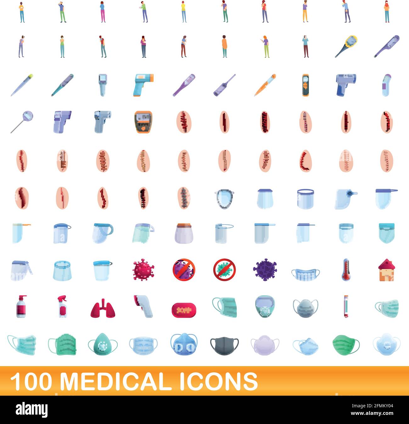 100 medical icons set. Cartoon illustration of 100 medical icons vector ...