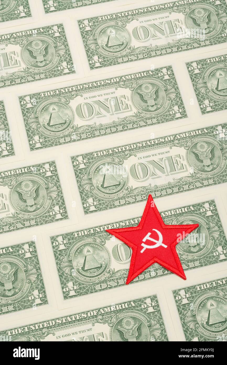 US Socialist / Communist Hammer and Sickle logo badge with US dollar ...