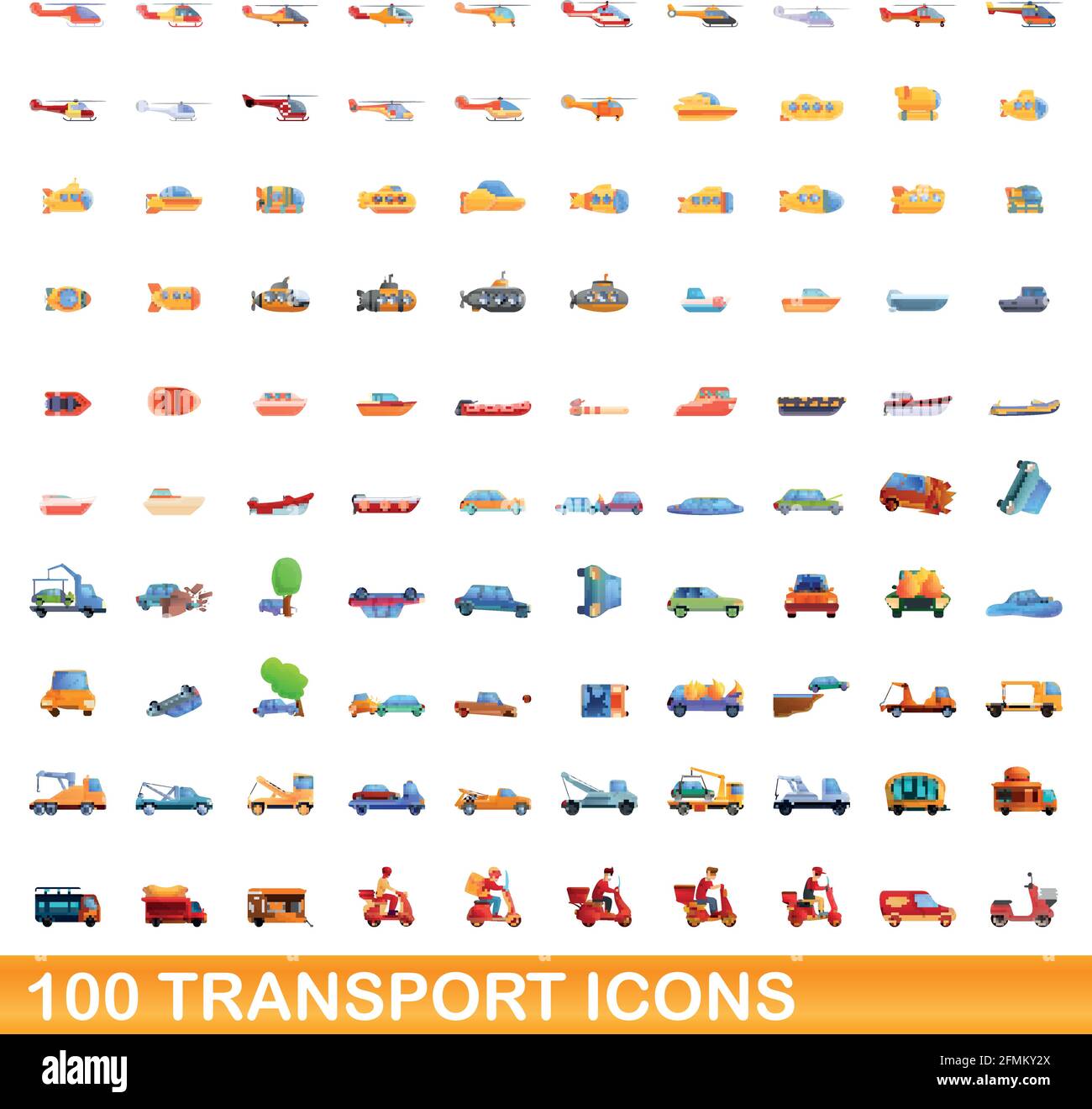 100 transport icons set. Cartoon illustration of 100 transport icons ...