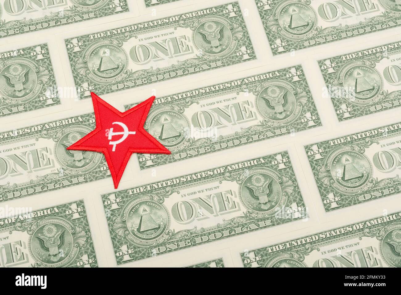 US Socialist / Communist Hammer and Sickle logo badge with US dollar ...