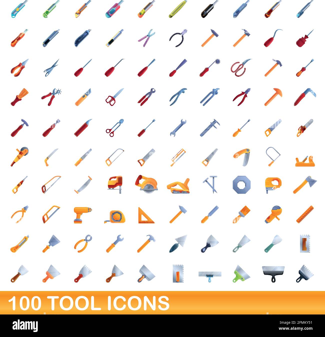 100 tool icons set. Cartoon illustration of 100 tool icons vector set ...