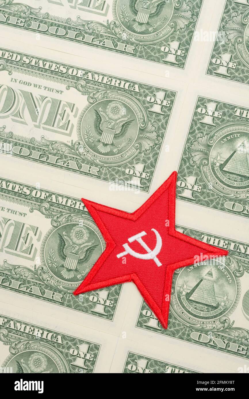 US Socialist / Communist Hammer and Sickle logo badge with US dollar ...