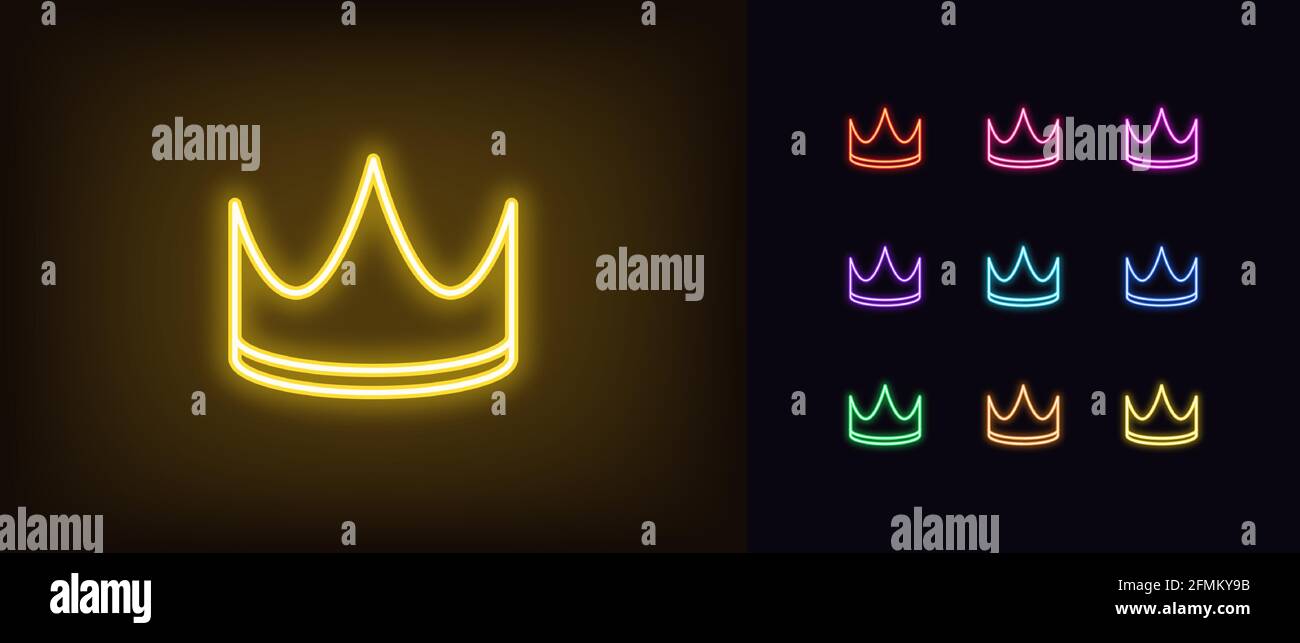 Neon crown icon. Glowing neon corona sign, outline crown pictogram in ...
